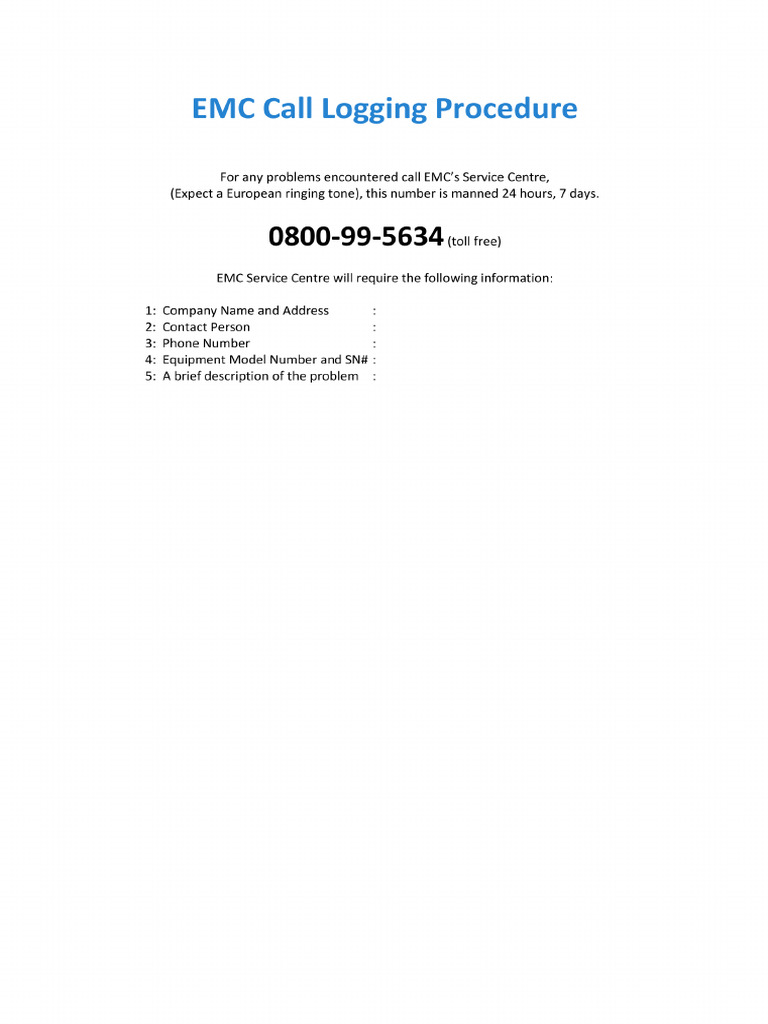 EMC Call Logging Procedure | PDF