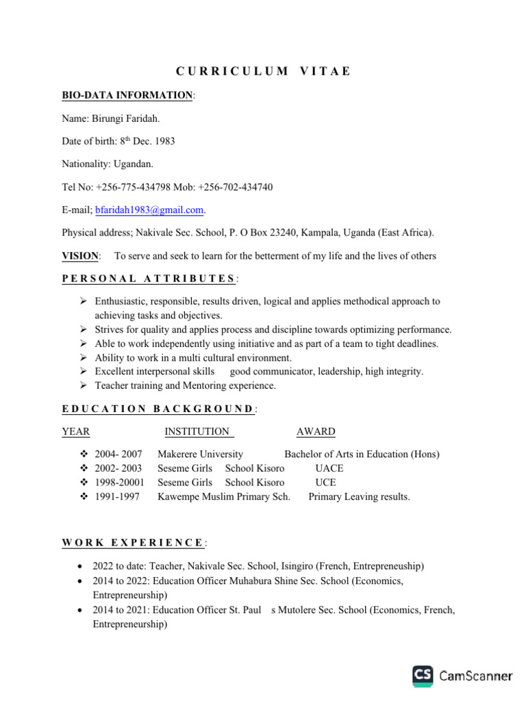 CV Birungi | PDF | Entrepreneurship | Uganda