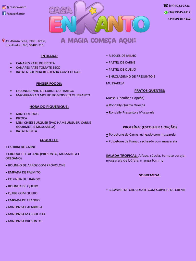 Estrela Enkantada Roxo 110-120 Pessoas 2024 | PDF | Alimentos | Culinária