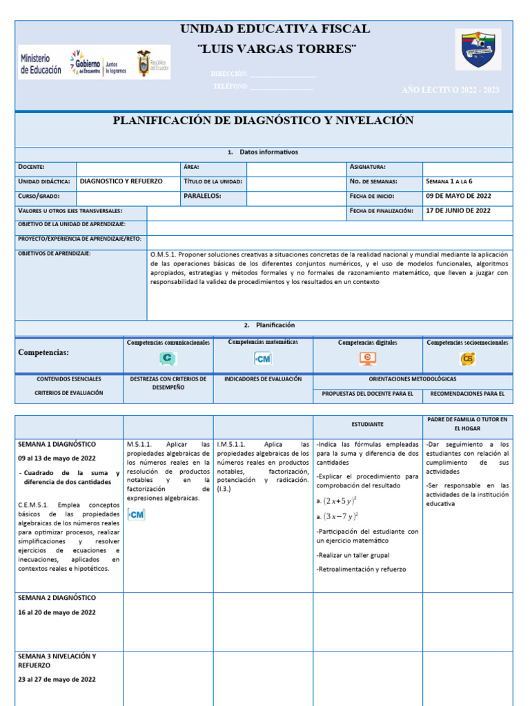 Plantilla de Planificacion | PDF | Evaluación | Aprendizaje