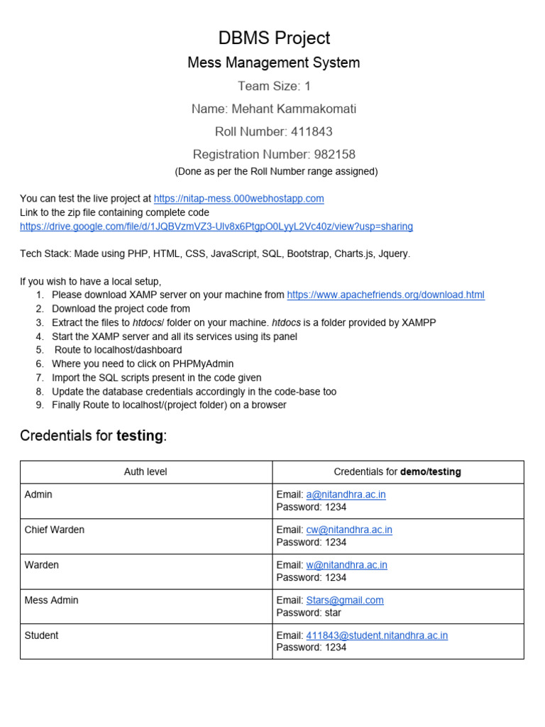 mess management project | PDF | Lunch | Databases
