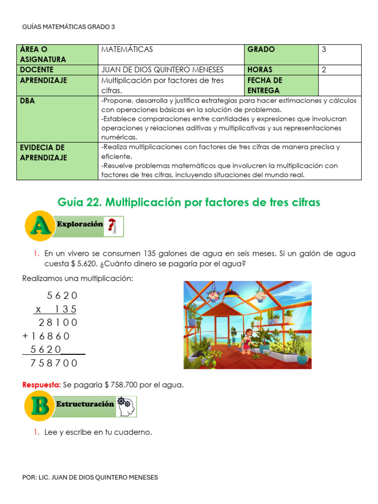 Multiplicación Por Tres Cifras Pdf Multiplicación Matemáticas