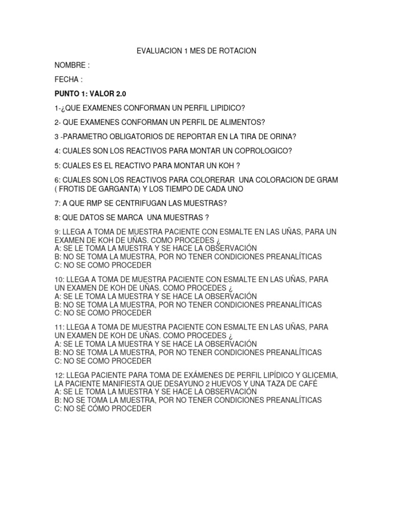 Evaluacion 1 Er Mes de Rotacion | Descargar gratis PDF | Medicina ...