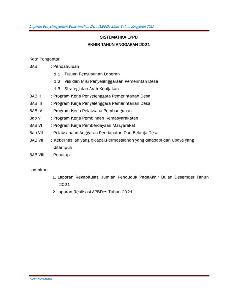 LPPD Desa Kersaratu 2021: Evaluasi Kinerja | PDF | Griya & Taman