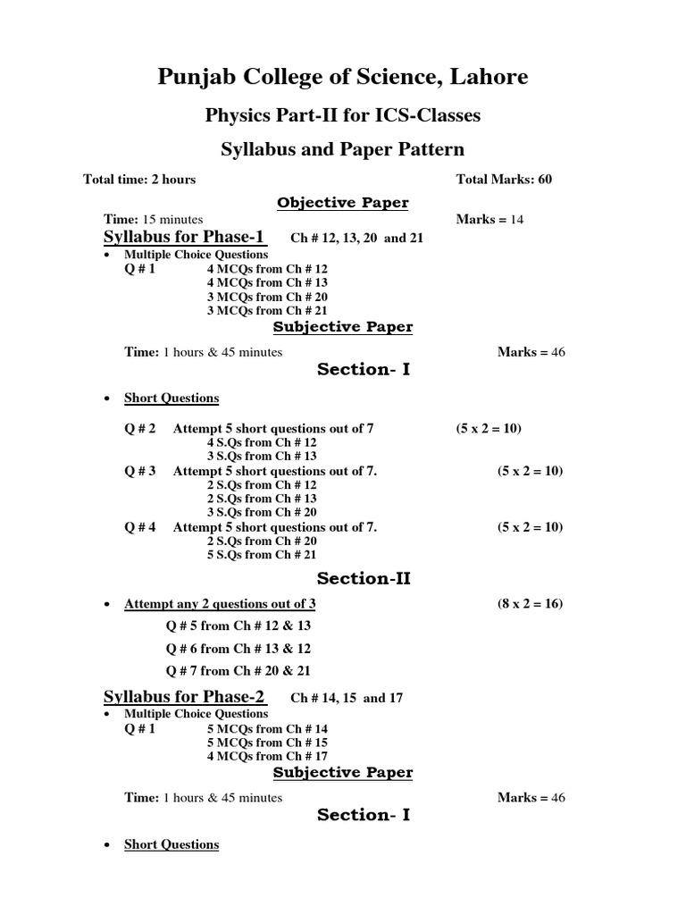 Punjab ICS Physics Syllabus & Exam Pattern | PDF | Multiple Choice ...