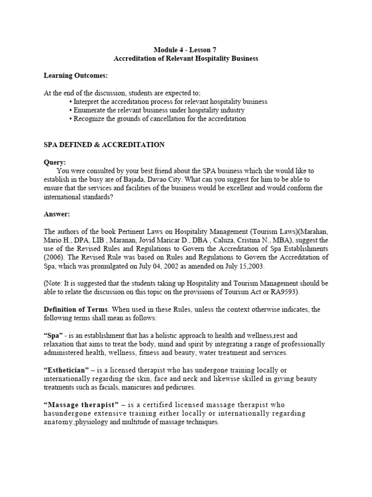 HMC2 - Accreditation of Relevant Hospitality Business | PDF | Hotel | Massage