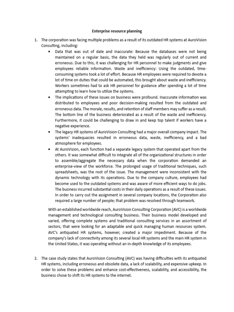 Enterprise Resource Planning Pdf Human Resource Management Cloud Computing