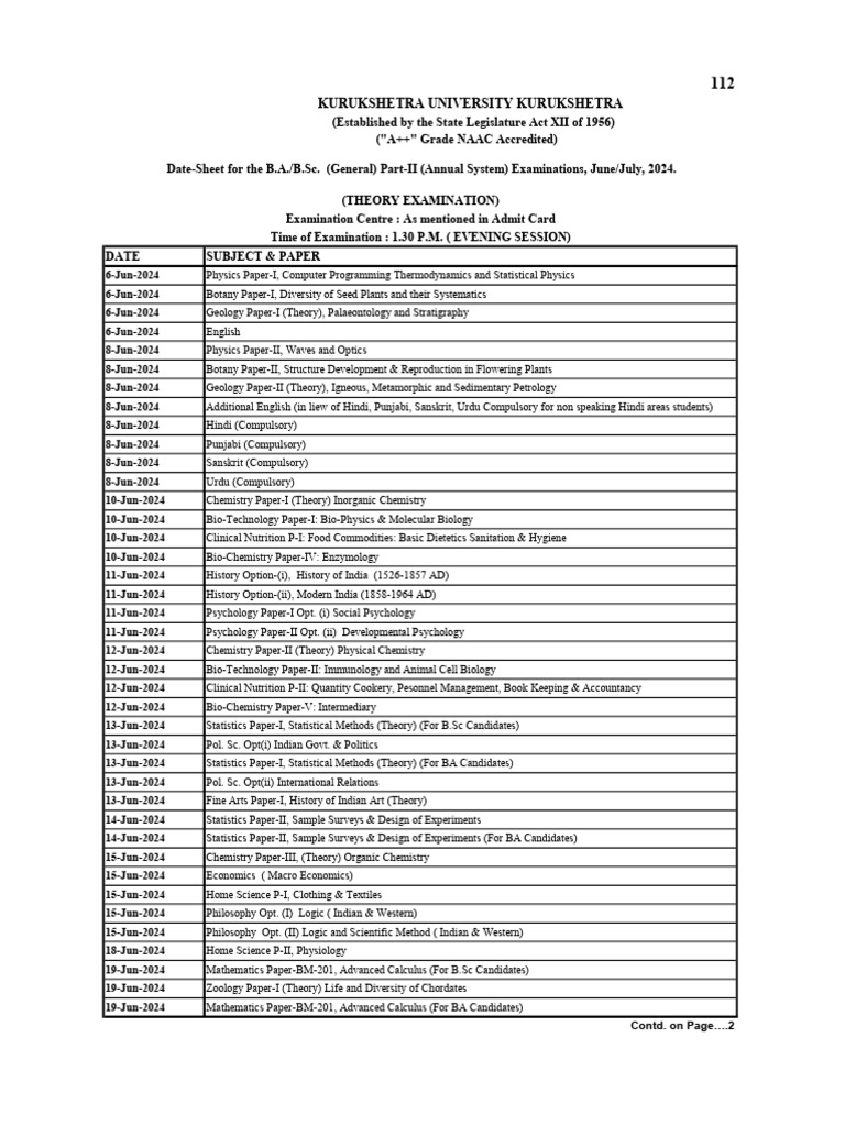 Date-Sheet for the B.a. & B.sc. (General) Part-II (Annual System ... Date-Sheet for the B.a. & B.sc. (General) Part-II (Annual System ...