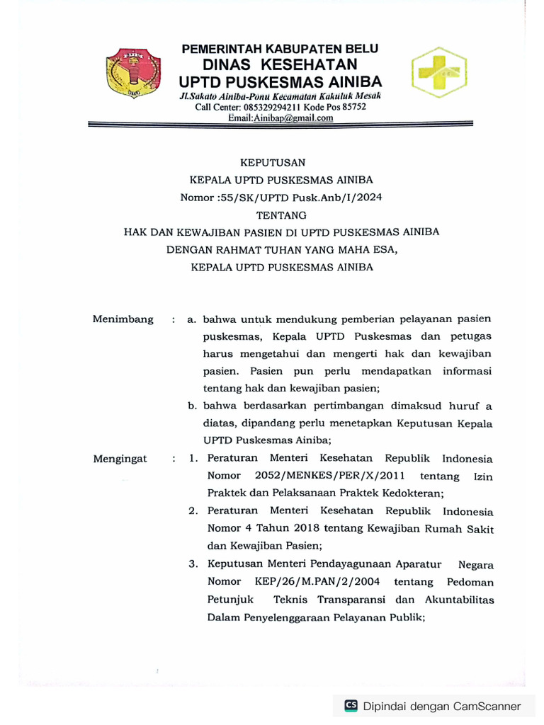 SK Hak Dan Kewajiban Pasien | PDF