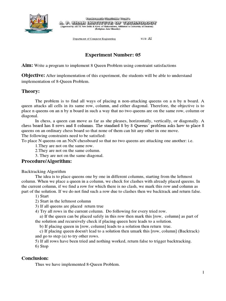 8-Queen Problem Implementation Guide | PDF | Science & Mathematics