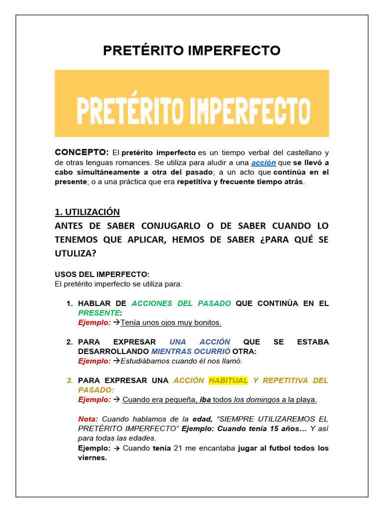 Uso y conjugación del pretérito imperfecto | PDF | Verbo | Conjugación ...