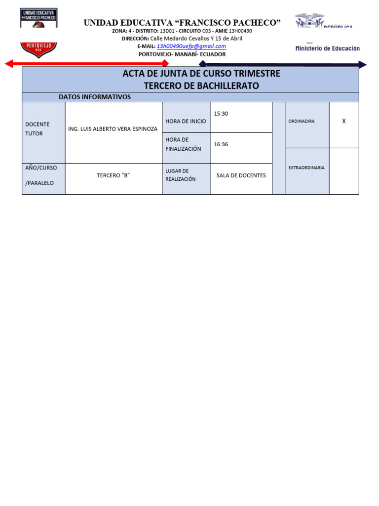 FORMATO DE ACTA DE JUNTA DE CURSO 2024-2025 | PDF | Aprendizaje | Modificación de comportamiento