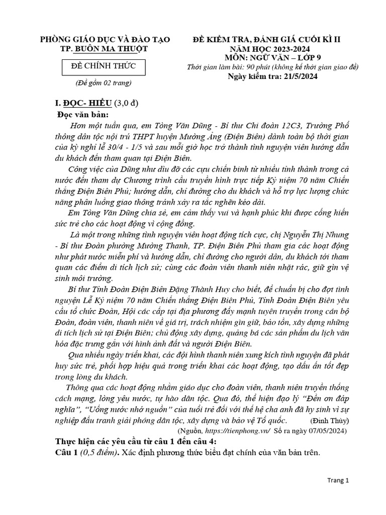 De Va Huong Dan Cham Ngu Van9. | PDF