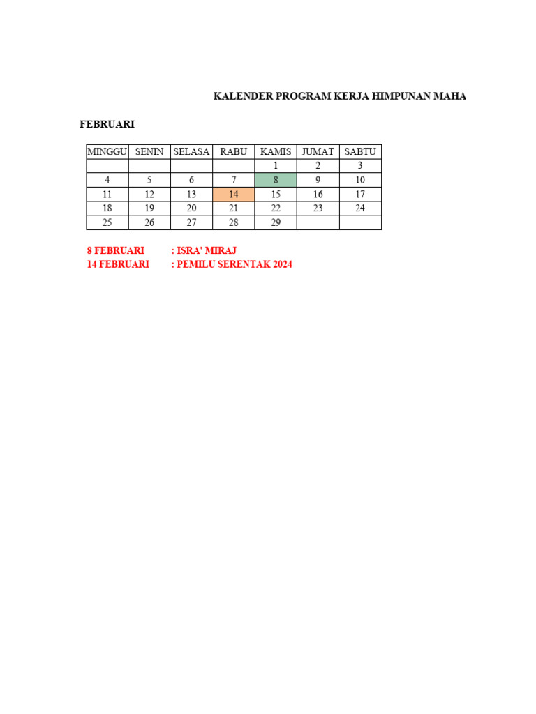Kalender Kerja HMPS | PDF