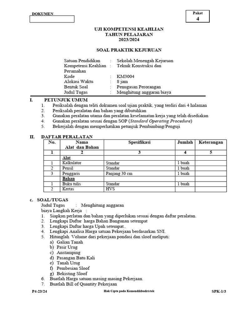 Uji Kompetensi Anggaran Biaya Konstruksi Pdf