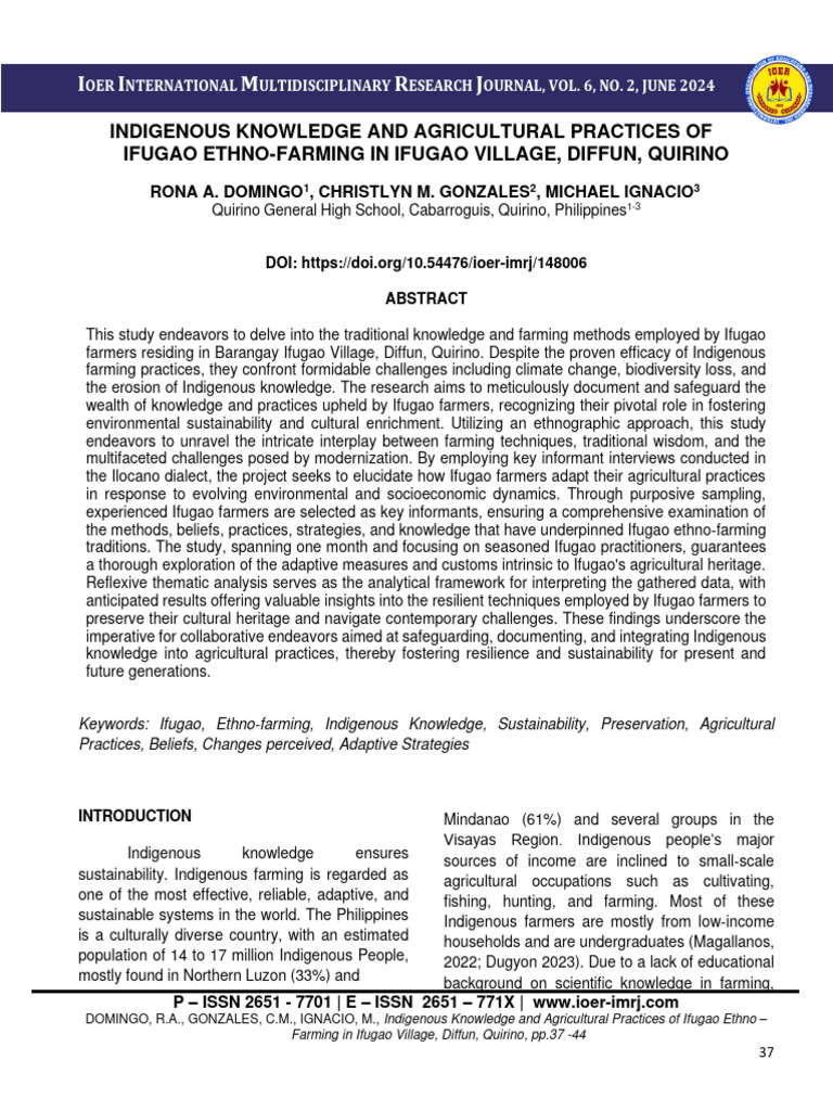 Indigenous Knowledge and Agricultural Practices of Ifugao Ethno ...
