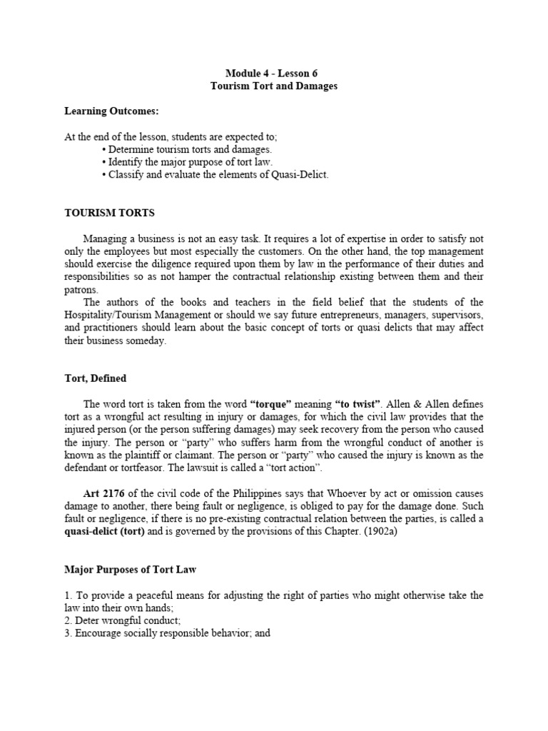 Understanding Tourism Torts and Damages | PDF | Damages | Tort