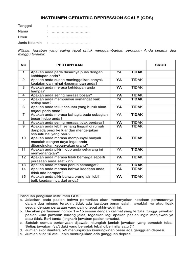 Instrumen Geriatric Depression Scale (GDS) | PDF