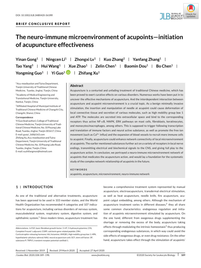 Neuro-Immune Microenvironment of Acupoints | PDF | Acupuncture | Cell ...