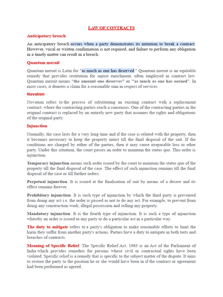Contracts Notes | Download Free PDF | Legal Remedy | Damages