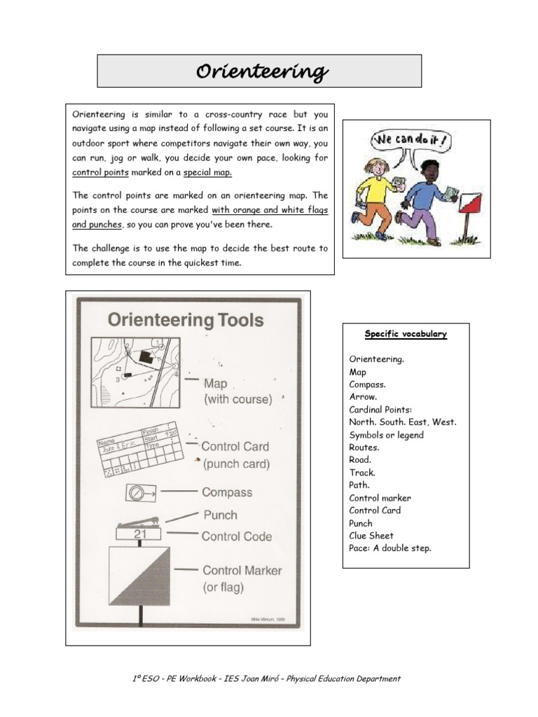 Orienteering theory and vocabulary worksheet 1ESO | PDF | Map | Compass