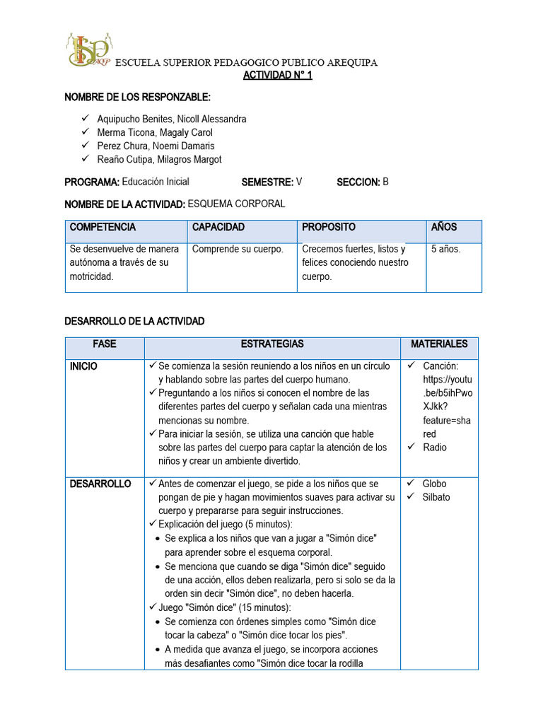 Esquema Corporal Simon Dice | PDF | Modificación de comportamiento ...