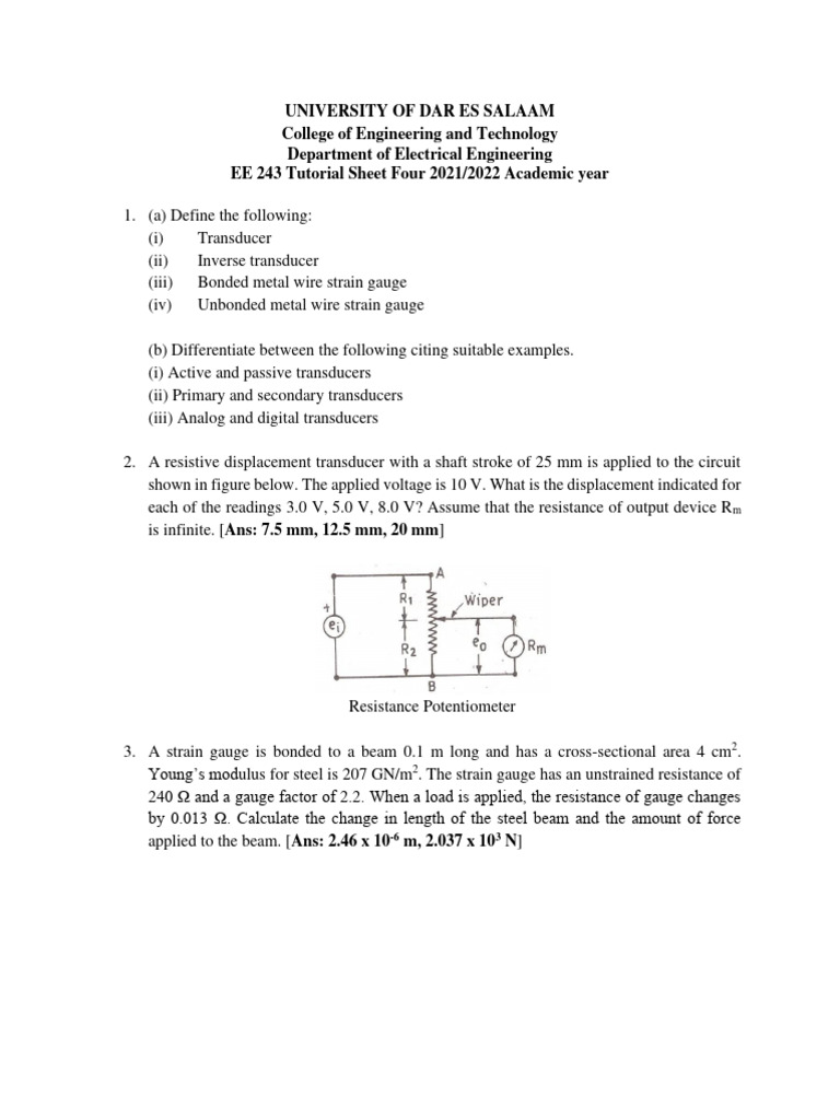 Electrical Engineering Transducer Tutorial | PDF