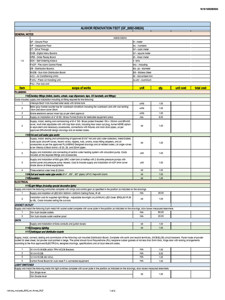 Mep Boq - 1 | Download Free PDF | Duct (Flow) | Electrical Wiring