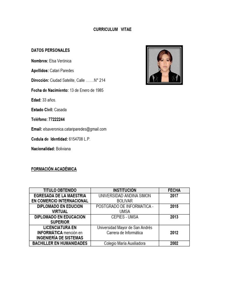 CV-Elsa-Catari-Paredes | Descargar gratis PDF | aduana | Microsoft