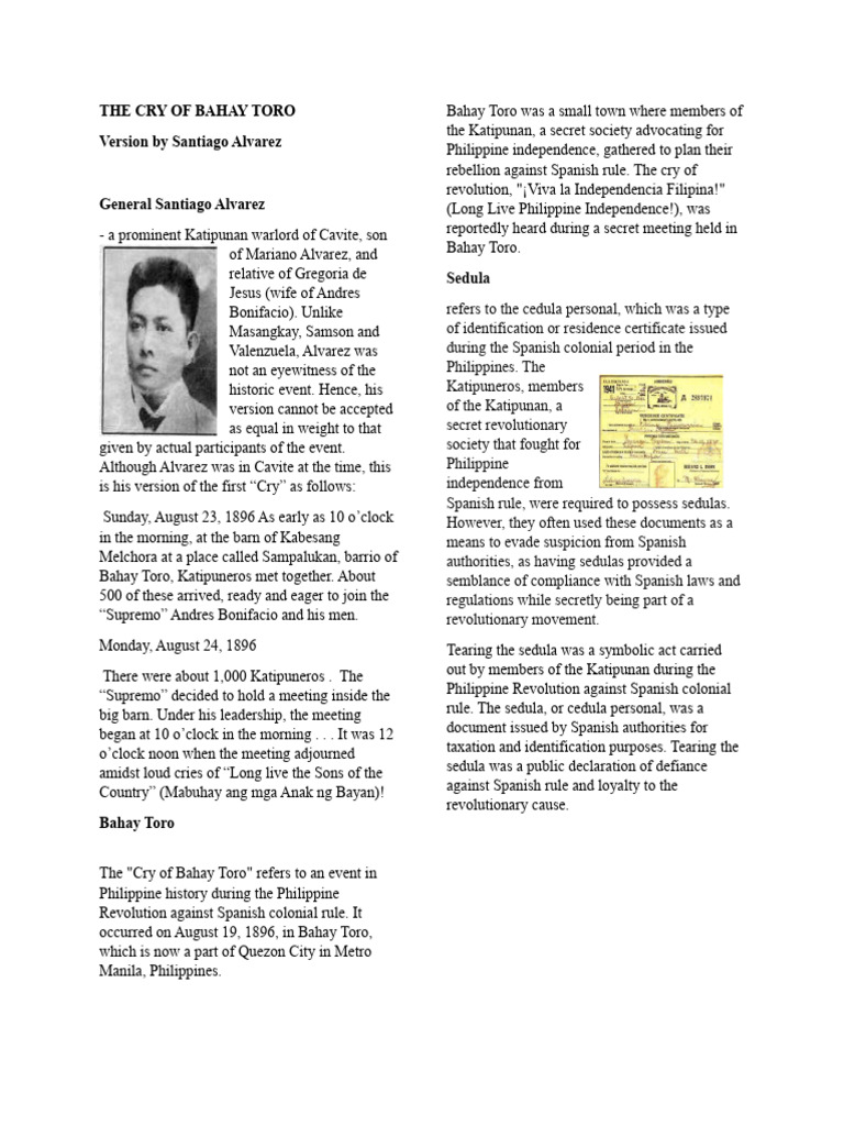 The Cry of Bahay Toro Handouts | PDF | Philippines | Spanish East Indies