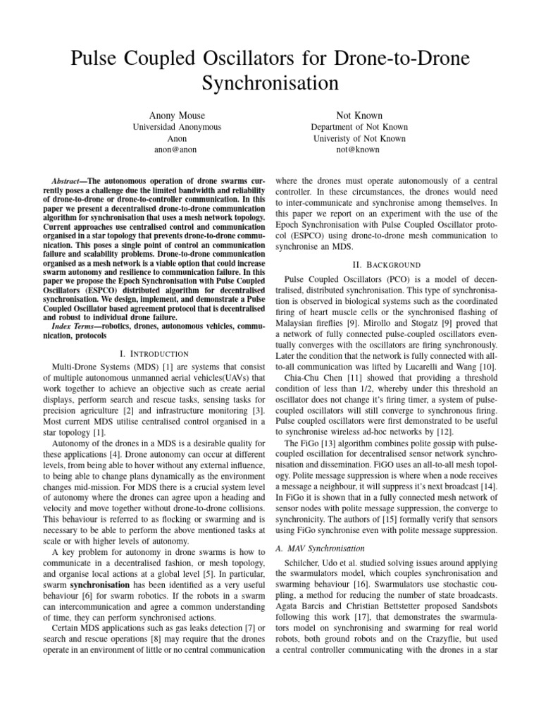 6 Pulse Coupled Oscillators For Pdf Unmanned Aerial Vehicle Synchronization