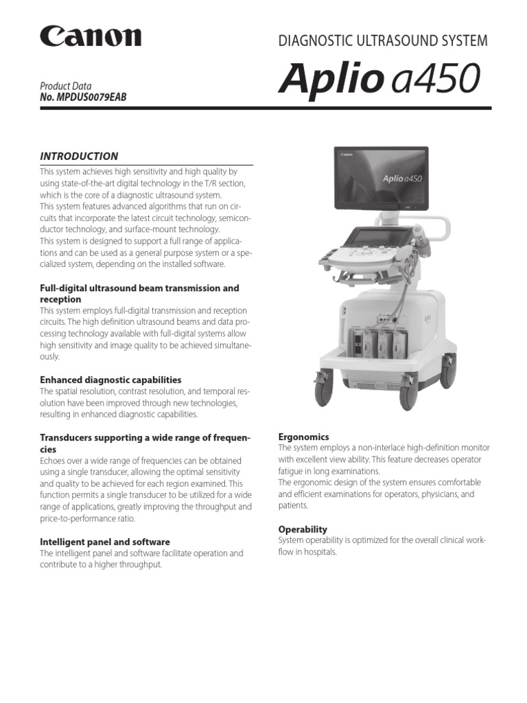 Canon Aplio A450 Ultrasound System | PDF | Medical Ultrasound | Medical ...