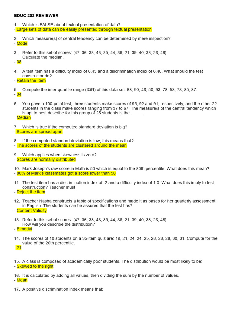 Educ-202-reviewer | Download Free PDF | Validity (Statistics) | Statistics