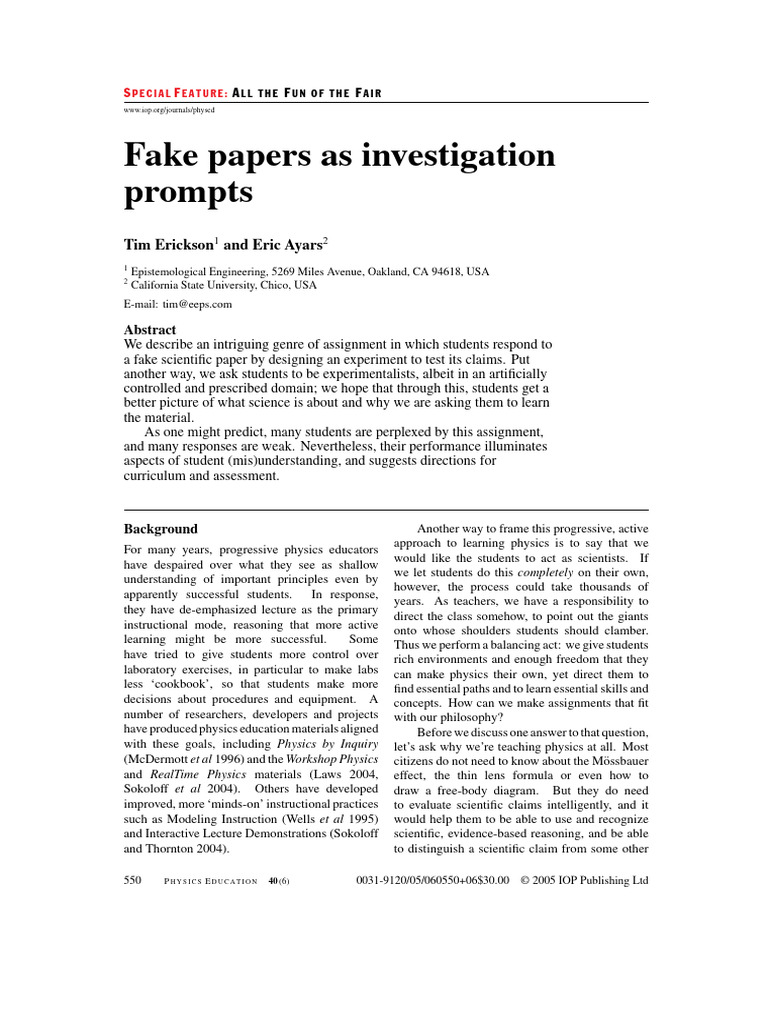 Erickson-Fake Papers | Download Free PDF | Experiment | Science
