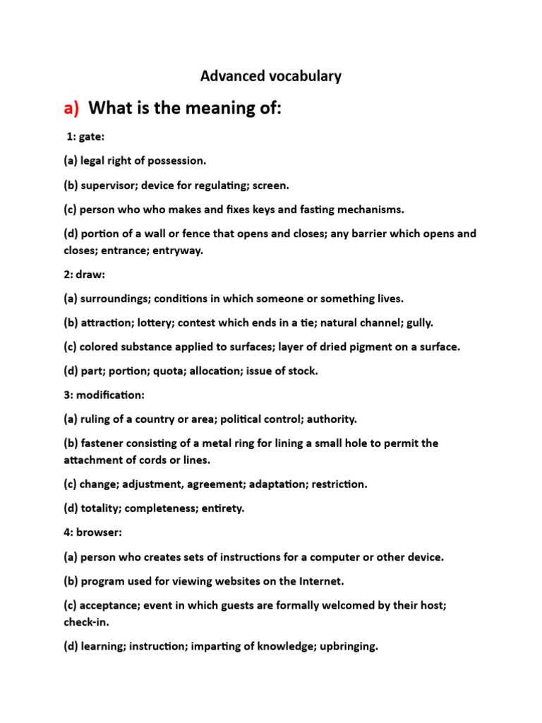 Advanced Vocabulary Worksheet | PDF