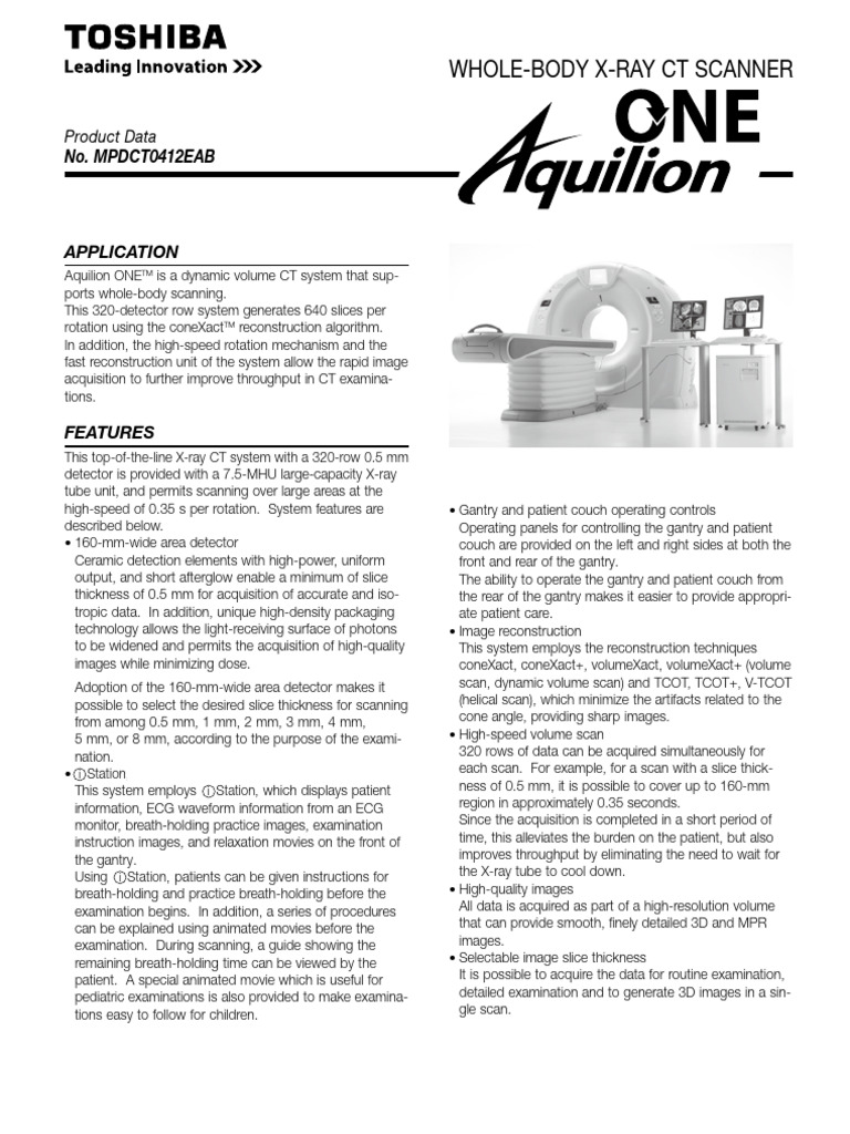 Aquilion ONE - Product Data For TMSE & International - MPDCT0412EAB - Low | PDF | Ct Scan