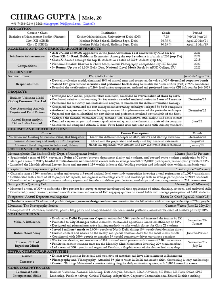 Chirag Gupta - CV - Chirag Gupta | PDF | Valuation (Finance) | Value At ...