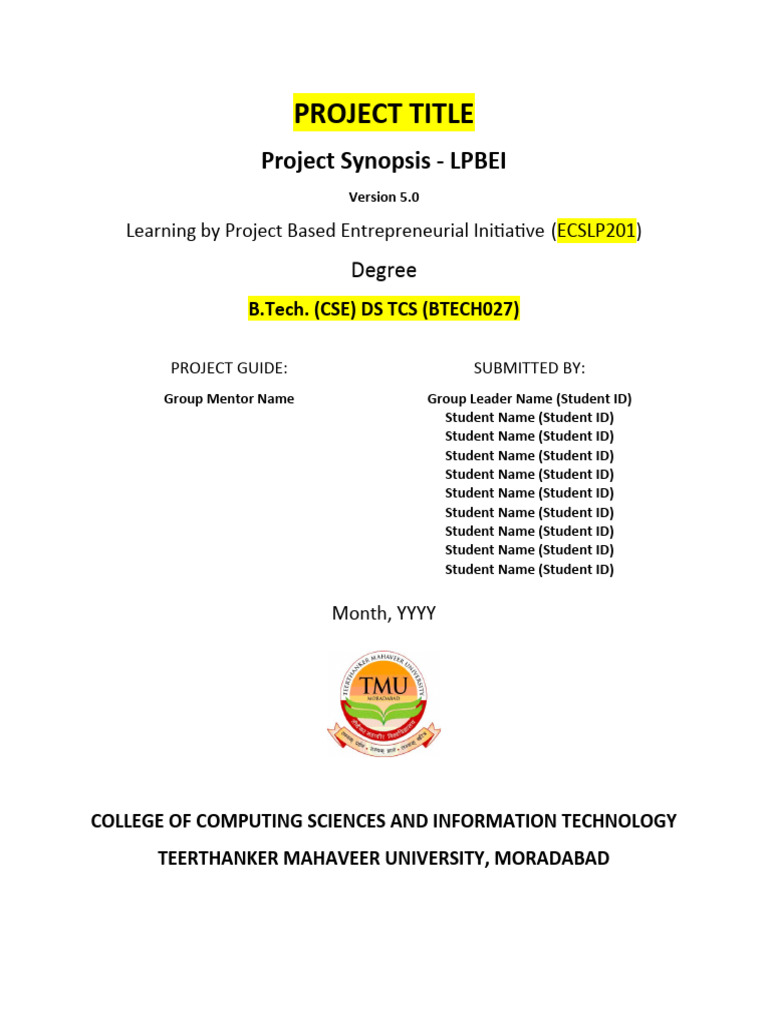 LPBEI Project Synopsis Format | PDF