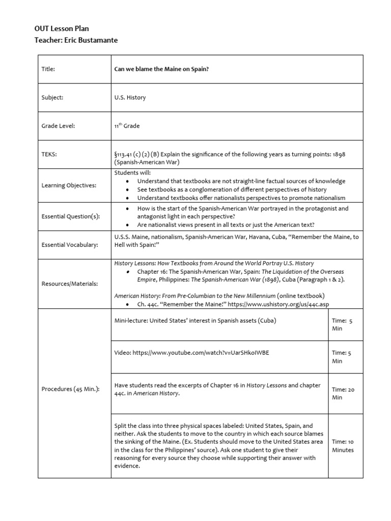 Eric Bustamante Out Lesson Plan | PDF | Human Communication | Behavior Modification