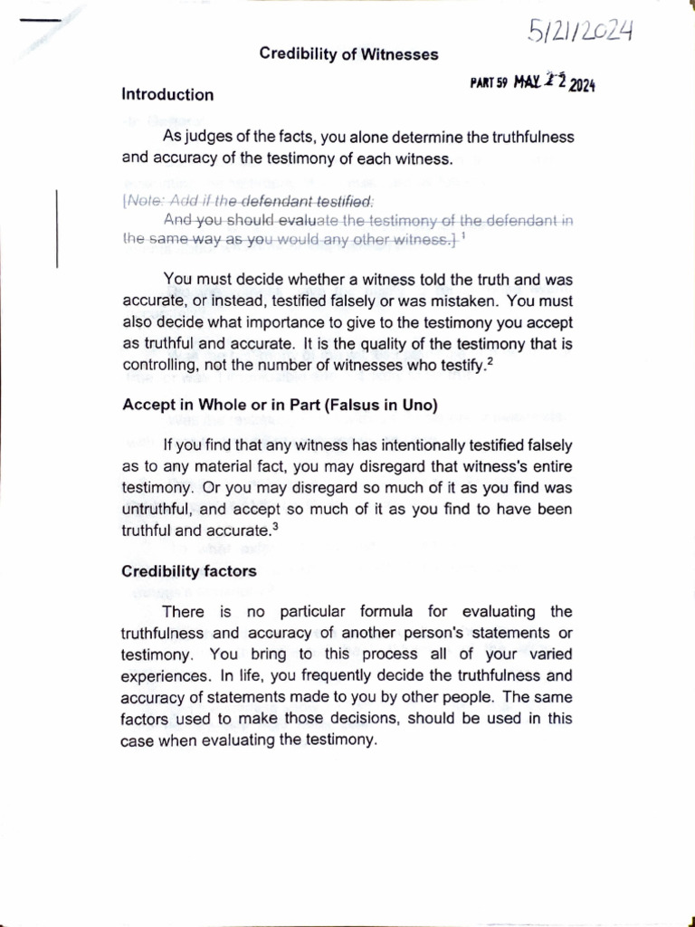 Jury Guide: Evaluating Witness Credibility | PDF | Witness | Testimony