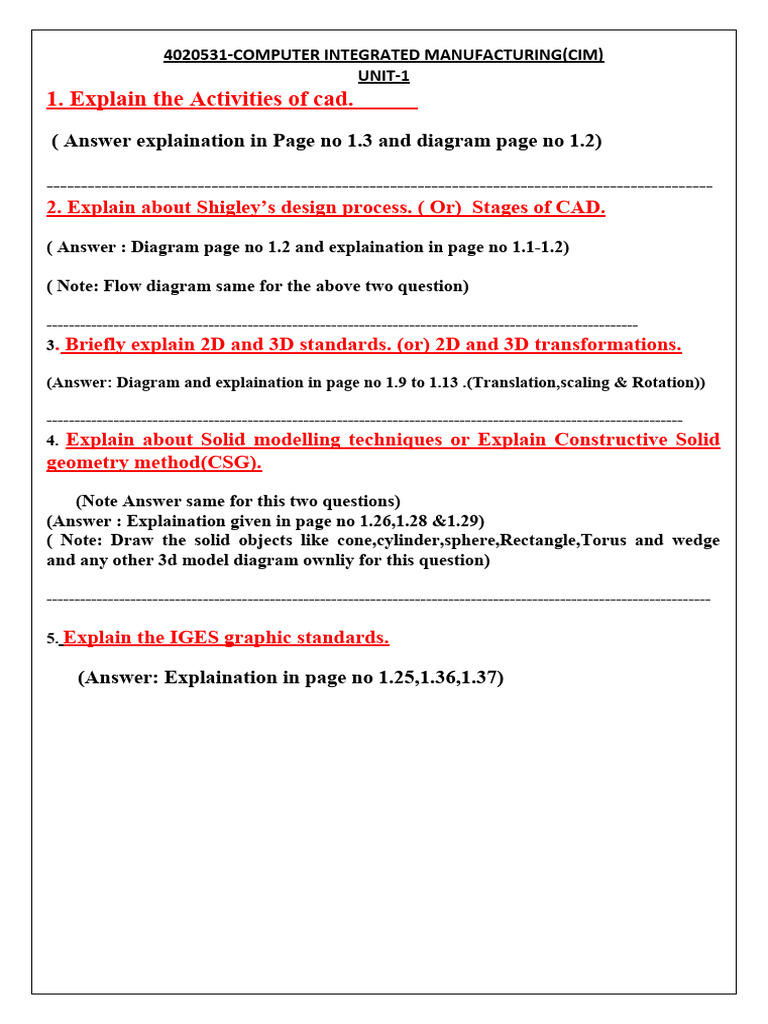 CIM IMPORTANT QUESTIONS (7 or 14 4marks All Units) | PDF | 2 D Computer ...