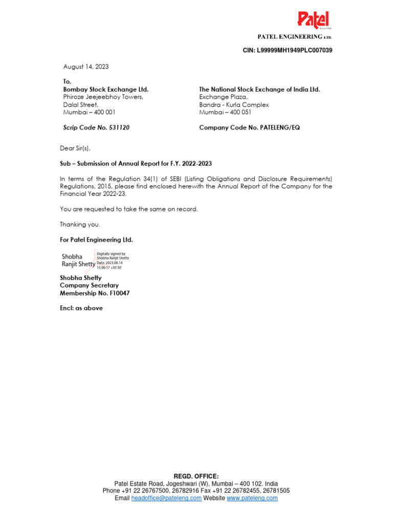 CIN: L99999MH1949PLC007039: Digitally Signed by Shobha Ranjit Shetty ...