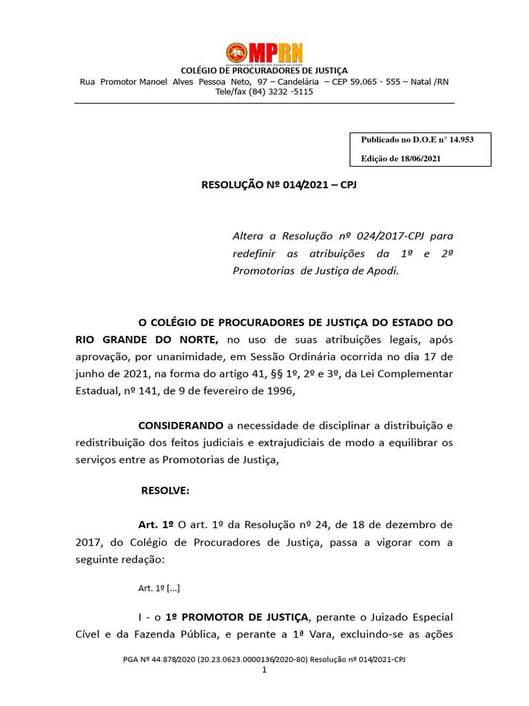 Resolução Nº 014 2021 Cpj Altera A Resolução Nº 024 2017 Cpj Para
