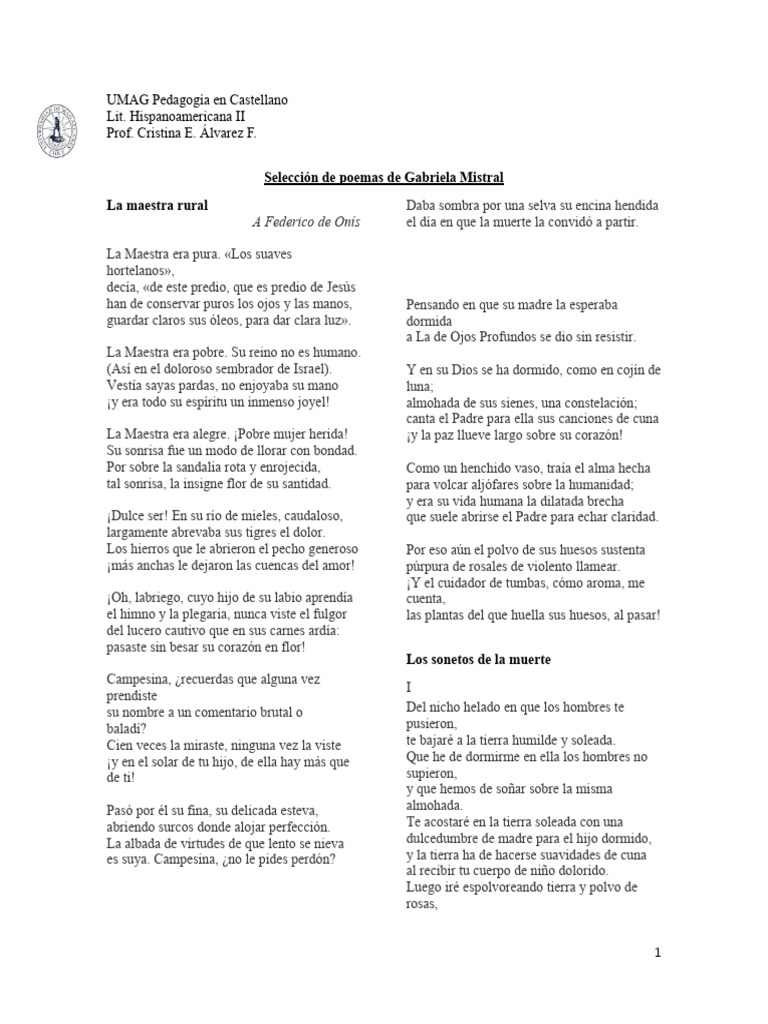 Poemas de Gabriela Mistral | PDF