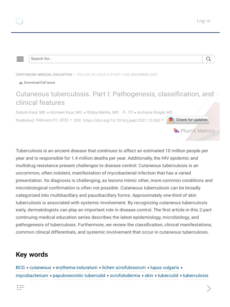 Cutaneous Tuberculosis. Part I - Pathogenesis, Classification, and ...