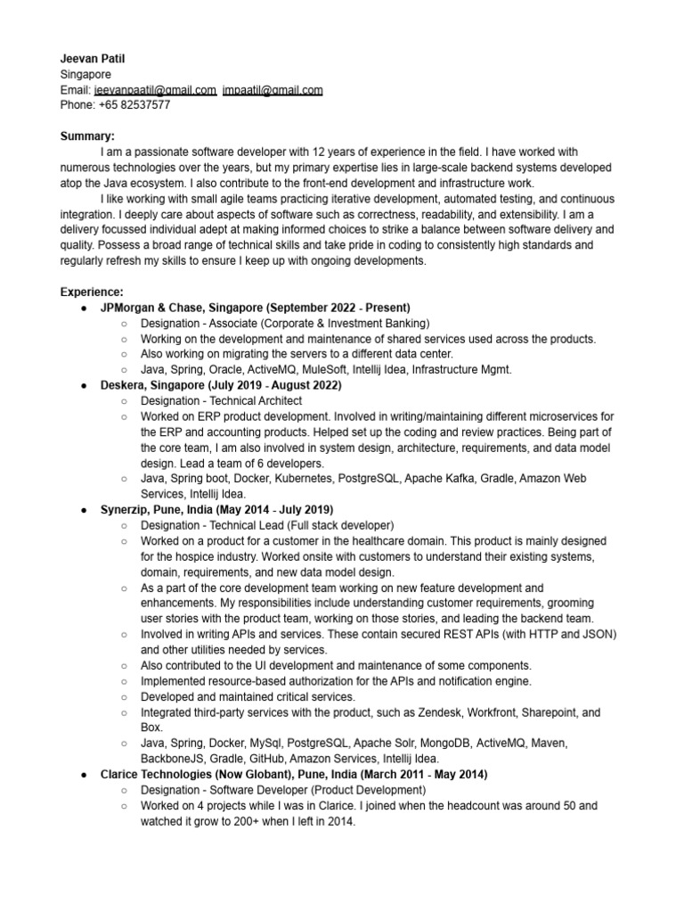 Jeevan Patil CV | PDF | Amazon Web Services | Java (Programming Language)