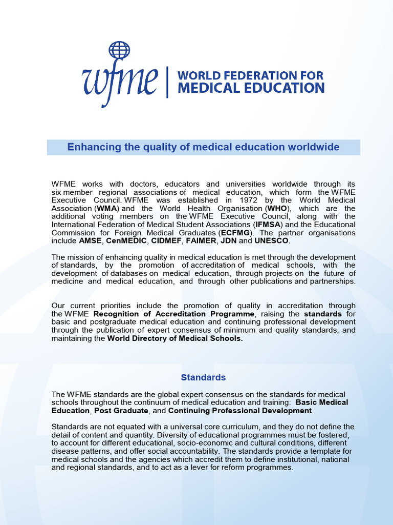 WFME Leaflet | PDF | Medical Education | Medical School