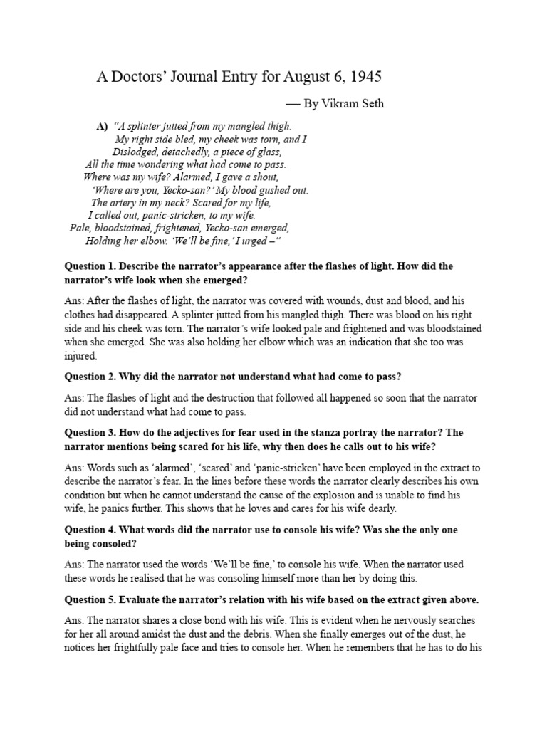 A Doctor's Journal Entry For August 6 J 1945 - RTC'S | PDF | Art ...