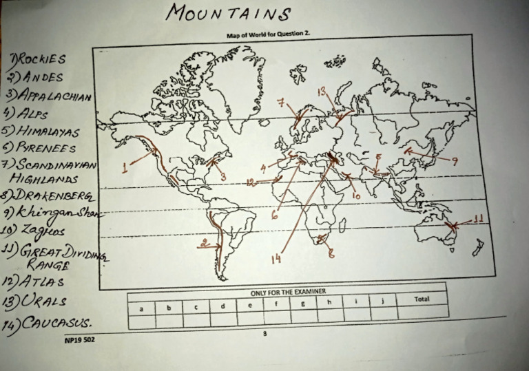 World Mountain Map for Exam Use | PDF