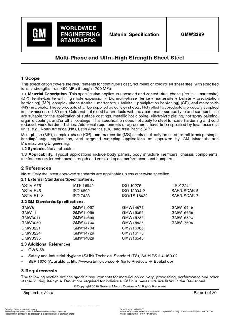 GMW3399 2018 09 (Multiphase Ultra High Strength Sheet Steel) | Download ...